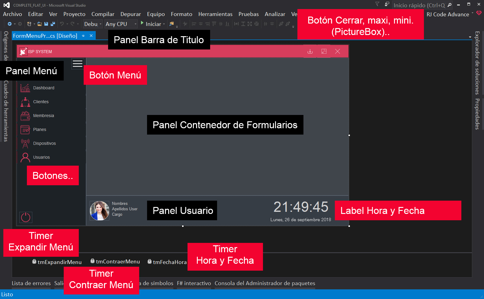 P2/ Formulario Plano, Sin Bordes y Moderno con Menú animado Efecto Sliding, One Window, Versión ...