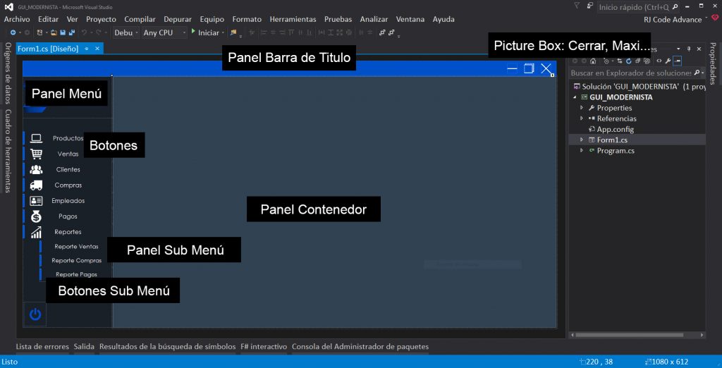GUI Parte 1/ Diseñar Formulario Moderno + Sub Menú con C# y Windows ...