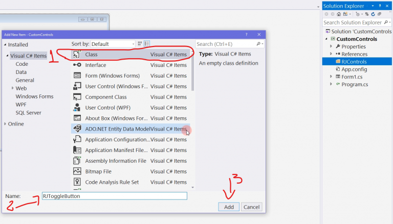 Toggle Button – Custom controls WinForm C# – RJ Code Advance